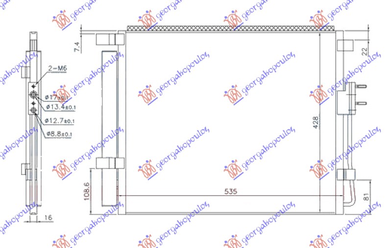 HLADNJAK KLIME 2.0-2.2 DIZEL 490×430 TIP HALLA HYUNDAI SANTA FE (2012-2016) (OEM: 976062W000, 976062W001)