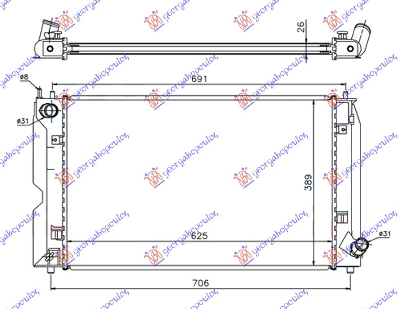 HLADNJAK MOTORA 1.4 D4D (62.5×38.9×2.6) TOYOTA COROLLA (E 12) H/B-L/B (2002-2004) (OEM: 16400-0N030, 16400-0N031, 164000N030)