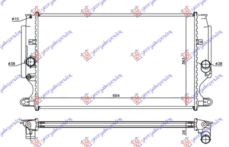 HLADNJAK MOTORA 2.0 -2.2 D4D DZL M (665×380 x26) TOYOTA AURIS (2012-2015) (OEM: 16400-0R030, 164000R030, 164000R061)