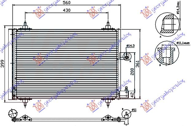 HLADNJAK KLIME A/C 99 – BENZIN/DIZEL (52×36) PEUGEOT 406 SDN (1996-2005) (OEM: 6453EC)