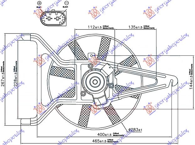 VENTILATOR KOMPLET (-A/C) BENZIN CITROEN SAXO (1999-2004) (OEM: 125350, 125356, 125456)