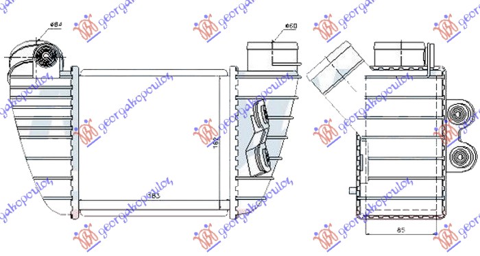 HLADNJAK INTERCOOLER 1.8T (S3) (185x165x85) Desna str. SEAT LEON (1999-2005) (OEM: 8L9145806A, 8L9145806B)