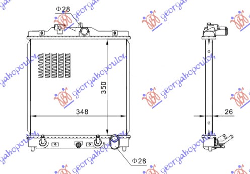 HLADNJAK MOTORA 1.4i16V – 1.6i 16V (35.2×34.7×27)AU HONDA CIVIC SEDAN (1992-1996) (OEM: 19010-P28-G51, 19010-P28-G52, 19010P28G51)