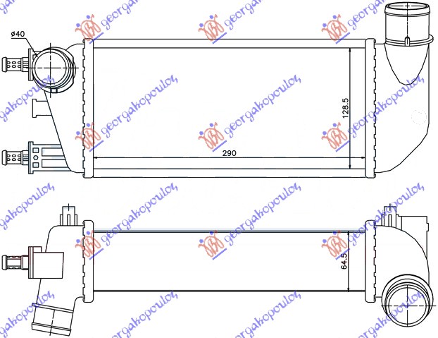 HLADNJAK INTERCOOLER 1.3JTD (29x13x6.4) FIAT 500 (2007-2015) (OEM: 1541416, 1560794, 51787495)