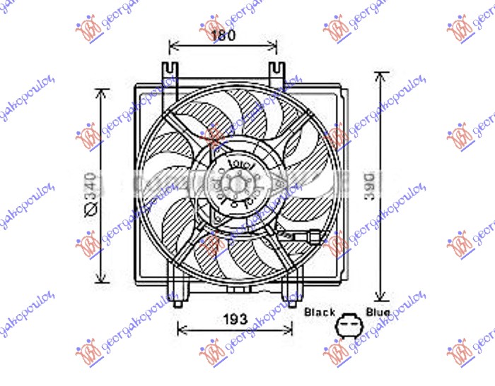 VENTILATOR KOMPLET 2.5 TURBO (342mm) 2PIN SUBARU IMPREZA (2008-2014) (OEM: 73310FG001, 73310FJ002, 73310FJ003)