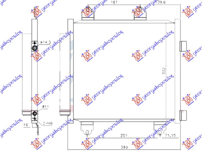 HLADNJAK KLIME (390 x350 x 16) R 1234yf TOYOTA AYGO (2014-2018) (OEM: 88450YV010)