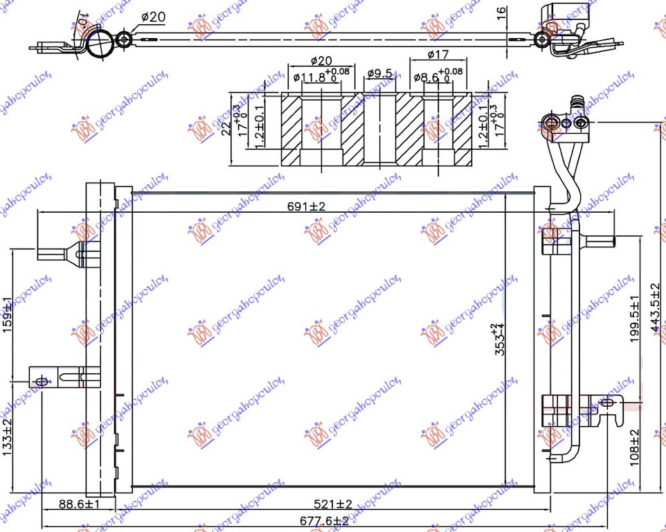 HLADNJAK KLIME 1.4/1.6/1.8 BENZIN 09-(484×35 OPEL MERIVA (2003-2010) (OEM: 1850221, 1850447, 95513671)