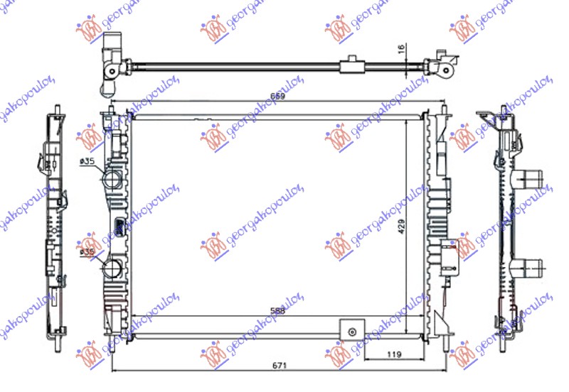 HLADNJAK MOTORA 2.0i 16V +/ – A/C (59×45) NISSAN QASHQAI (2007-2010) (OEM: 21400-JD200, 21400JD200)