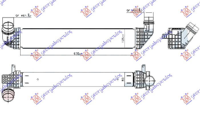 HLADNJAK INTERCOOLERA 1.6 DIZEL (630x105x80) RENAULT SCENIC/GRAND SCENIC (2009-2012) (OEM: 144963541R, 144963654R, 144965727R)