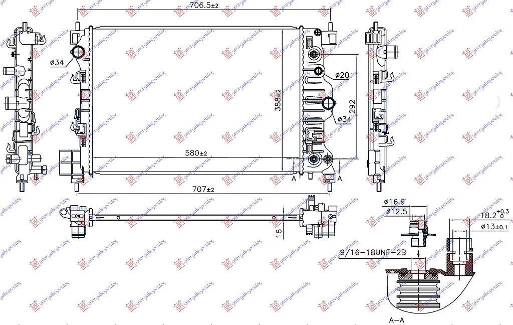 HLADNJAK.MOTORA 1.6i 16V AUTOMATIK (58×38.8×1.6) CHEVROLET AVEO SDN-H/B (2012-) (OEM: 95316029, 95460096)