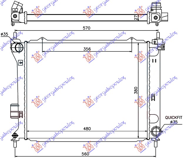 HLADNJAK MOTORA 1.4-1.6 MAN DIZ 480×380 -10 HYUNDAI i20 (2008-2012) (OEM: 25310-1J200, 253101J200)