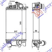 HLADNJAK INTERKULER 1.4- 16V TURBO (3 15×2 18×64) OPEL MERIVA (2010-2014) (OEM: 1302140)