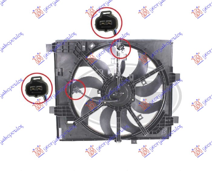 VENTILATOR 1.6 BEN (2 KONEK) 400mm 2+2P NISSAN JUKE (2015-2019) (OEM: 21481-1FE0A, 21481-1FE1A, 214811FE0A)