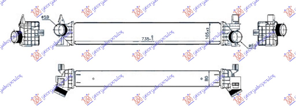 HLADNJAK INTERCOOLERA 2.0 BlueHdI DIZEL (730x100x80) CITROEN JUMPER (2014-) (OEM: 1382428080, 1382429080, 1613994080)