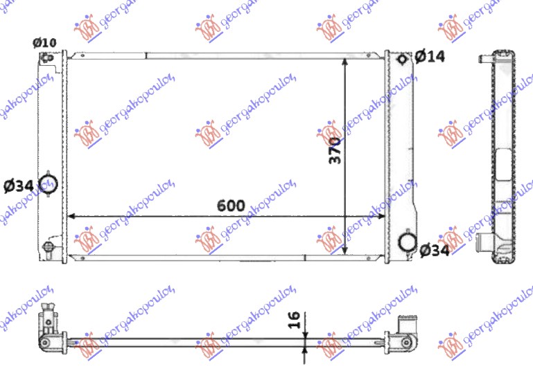 HLADNJAK MOTORA 1.3- 1.4- 1.6- 1.8 BENZIN ?UTO 60 0 x375 TOYOTA AURIS (2012-2015) (OEM: 16400-37230, 164000D400, 164000D480)