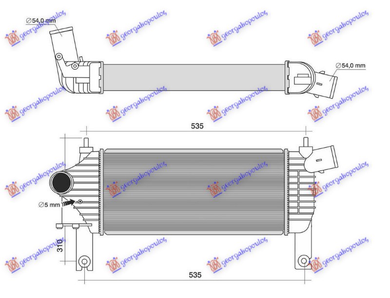 HLAD. INTERKULERA 2.5-3.0 DIZ (455×202) NISSAN P/U (D40) NAVARA 2WD-4WD (2010-2015) (OEM: 144615X00A)