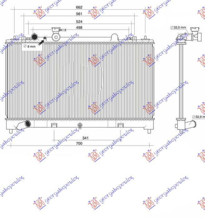 HLADNJAK MOTORA 2.5 BENZIN MAN (375×753) MAZDA 6 (2002-2008) (OEM: L510-15-200C, L51015200C)