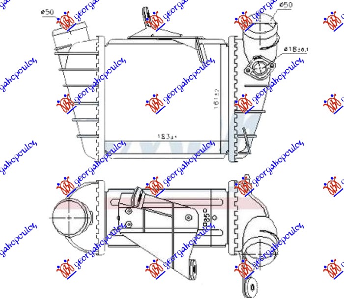 HLADNJAK INTERCOOLER 1.9 DIZ 183×161 (SENZ. 18mm) VW POLO (2002-2005) (OEM: 6Q0145804, 6Q0145804D)