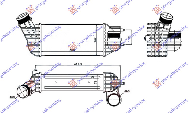 HLADNJAK INTERKULER 2.0 HDI DIZEL DIAM.60 / 60 PEUGEOT 3008 (2009-2013) (OEM: 0384.N2, 0384.P3, 0384L4)