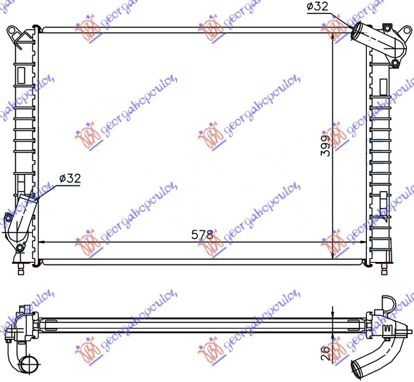 HLADNJAK MOTORA 1.6cc S +/ – A/C (57.7×39.7 MINI COOPER/ONE (R50/R53) (2002-2006) (OEM: 17117541091)