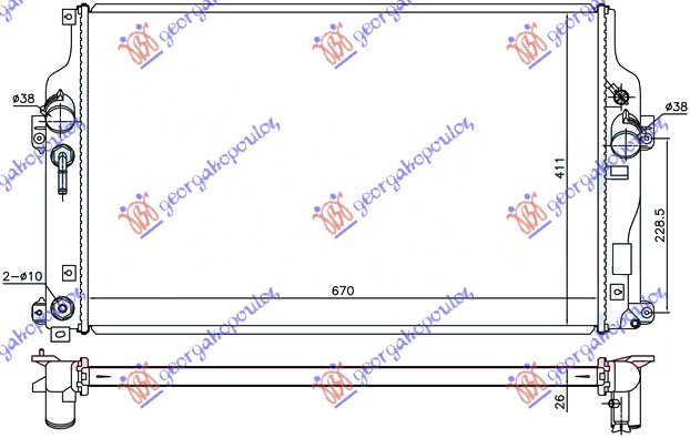 HLADNJAK MOTORA 2.2 D4D M / A (67x43x2.7) TOYOTA RAV 4 (2012-2016) (OEM: 16400-26411, 1640026411)