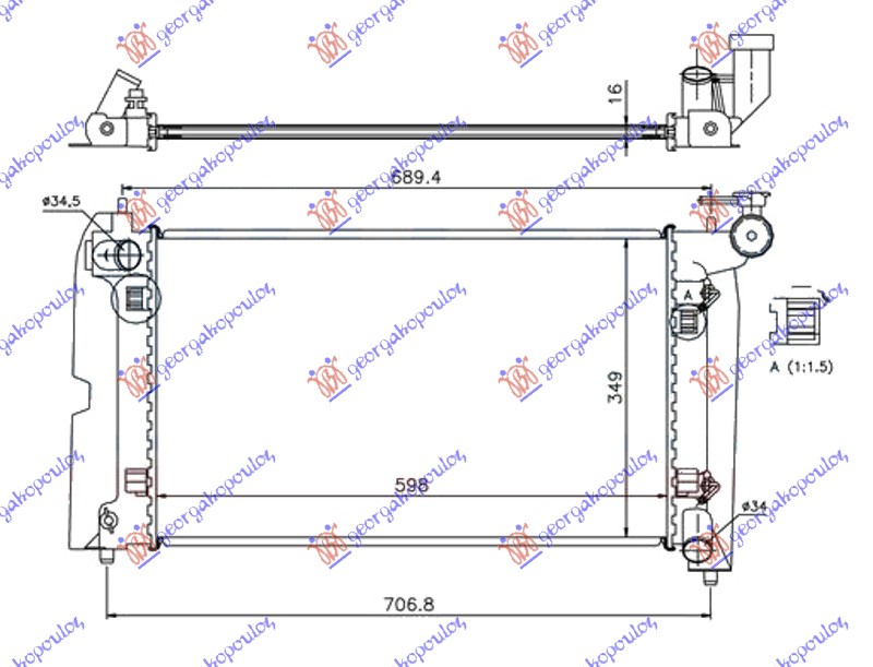 HLADNJAK MOTORA 1.8 i-VVTi AUTO BEN 600×350 TOYOTA COROLLA (E 12) H/B-L/B (2004-2006) (OEM: 16400-0D220, 164000D220)