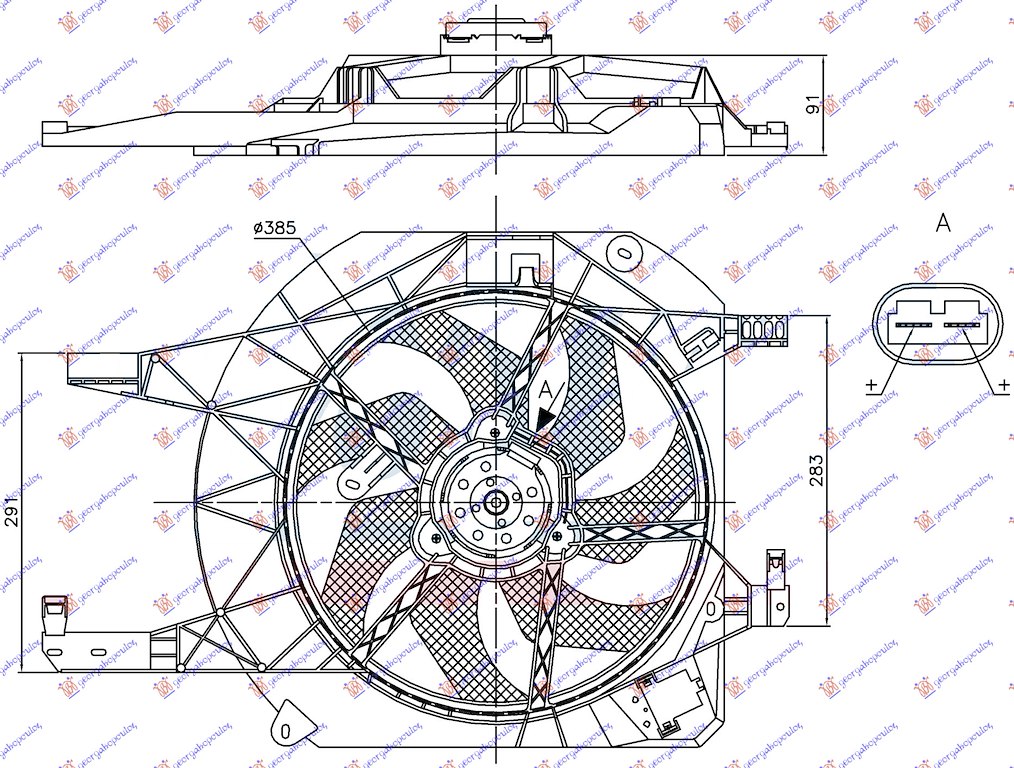 VENTILATOR KOMPLET (+AC) BENZIN/DIZEL RENAULT TRAFIC (2002-2006) (OEM: 7701066103, 7701069897)