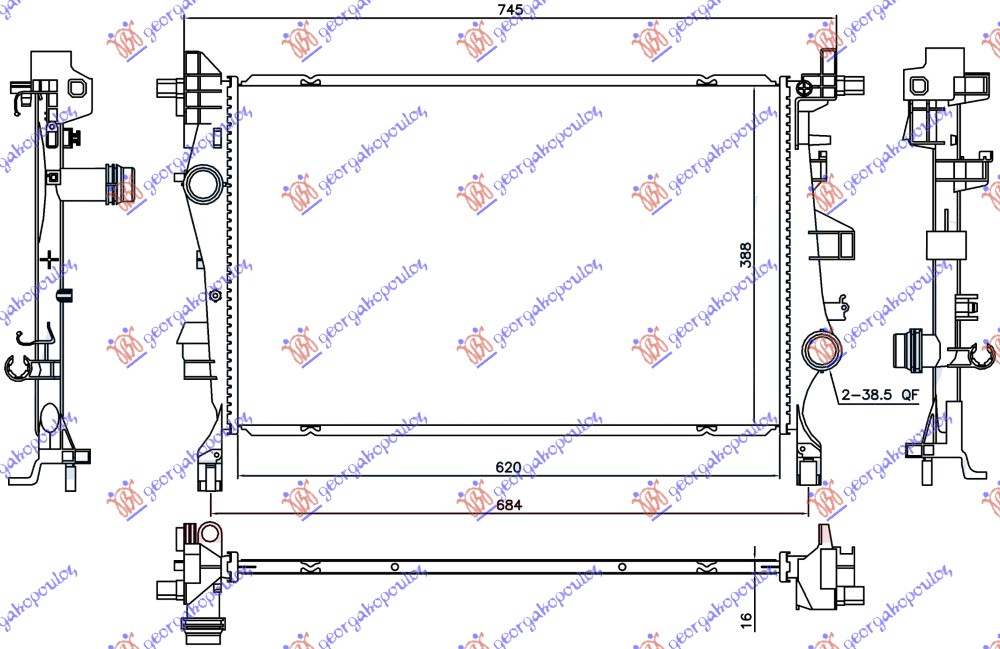 HLADNJAK 1.4 T.BENZIN/1.3-1.6 MJTD DIZEL FIAT 500 X (2019-) (OEM: 52009105)