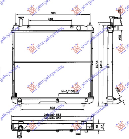 HLADNJAK MOTORA 2.4 DIZEL(52.5×62.5×26)95-01 TOYOTA HI-ACE (1997-2006) (OEM: 16400-5B320, 164005B320)