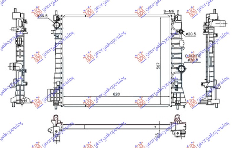 HLADNJAK 1.7DTi/CDTi MANUAL DIZEL (620x510x26) CHEVROLET TRAX (2013-) (OEM: 1300343, 1300349, 95081724)