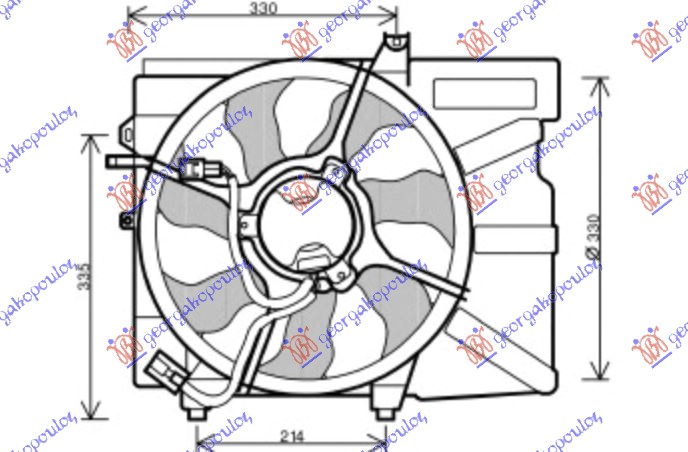 VENTILATOR BEN +/-AC DONJI NOSAC 215mm HYUNDAI GETZ (2002-2005) (OEM: 25380-1C250, 25380-1C260, 253801C250)