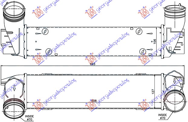 HLADNJAK INTERCOOLERA 2.0-3.0 TD (508x130x105) BMW SERIES 3 (E90/91) SDN (2008-2012) (OEM: 17517540035, 17517800682)