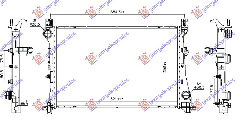 HLADNJAK 1.6 MJTD DIZEL (620x400x26) MANUAL/AUTOMATIK FIAT 500 L (2012-2017) (OEM: 51888085, K51888085)