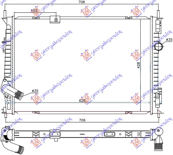 HLADNJAK MOTORA (62.8×42.8×32) NISSAN QASHQAI (2010-2013) (OEM: 21400BB50A)