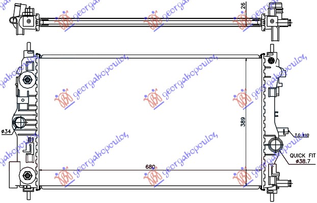 HLADNJAK MOTORA 1.4- 1.6 TURBO BENZINZ (68×39.5)AUTO OPEL ASTRA J 5D/S.W. (2010-2013) (OEM: 1300298, 1300302, 1300303)