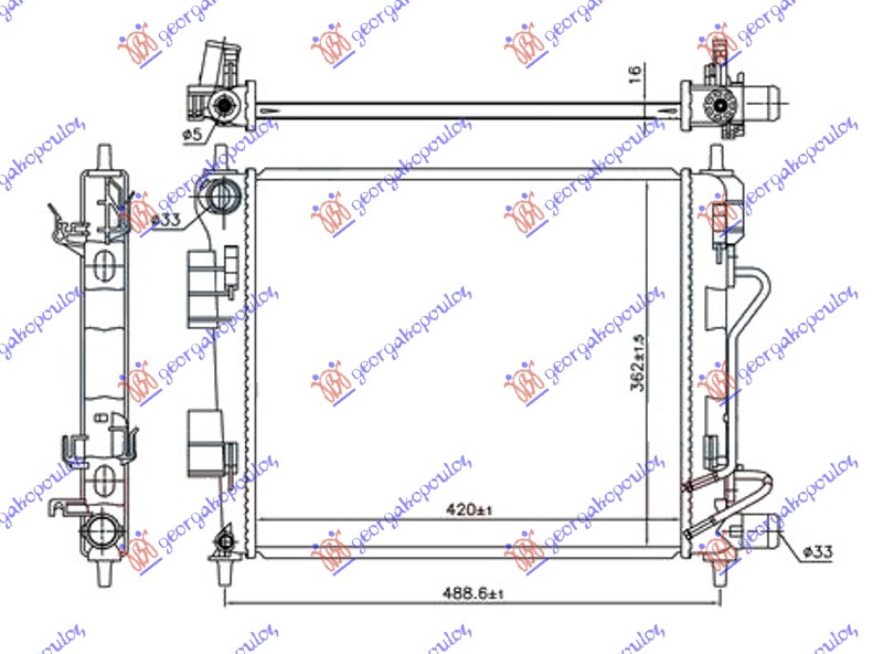 HLADNJAK MOTORA SVI MODELI AUTOMATIK 420x360x16 HYUNDAI i10 (2013-2016) (OEM: 25310-B9050, 25310B9050)