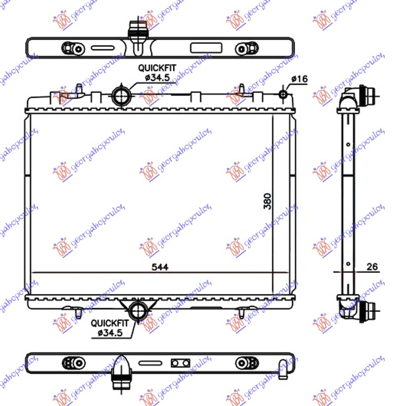 HLADNJAK 1.2 THP BENZIN (380x540x26) BRZA SPOJKA CITROEN C4 (2011-2020) (OEM: 9800482380)