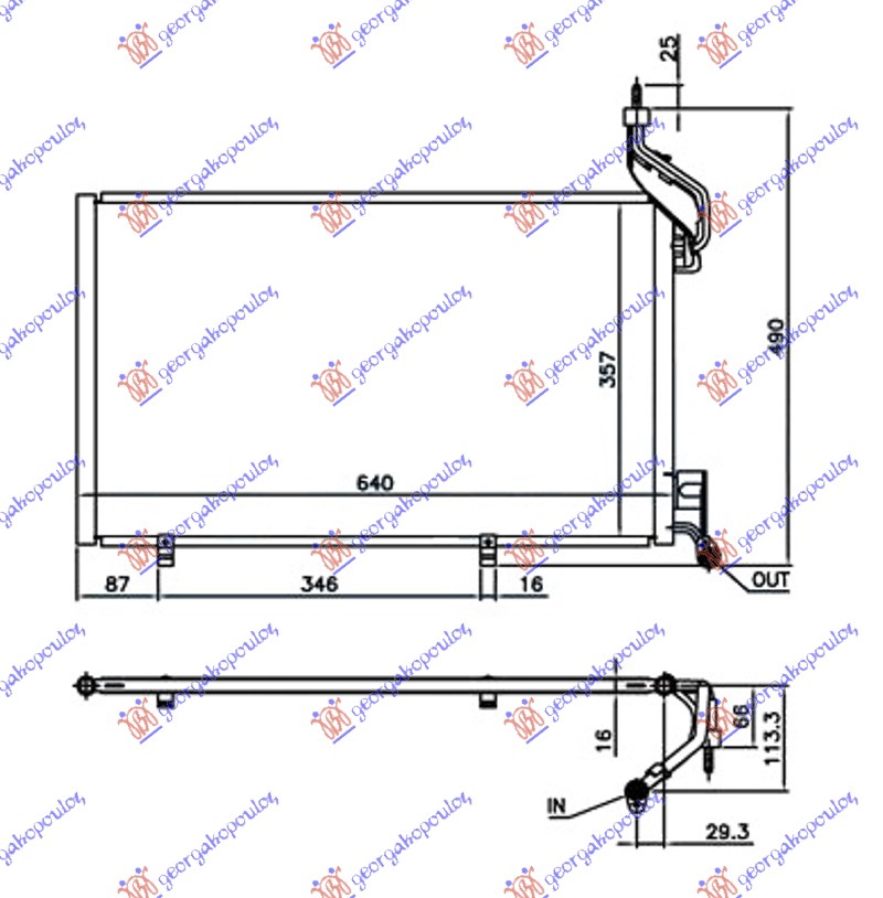 HLADNJAK KLIME 1.6 EcoBoost BENZIN 18/18mm FORD FIESTA (2013-2017) (OEM: 1819015, 1858353, C1BH19710BA)