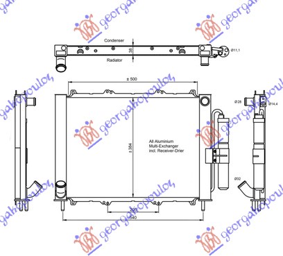 HLADNJAK MOT/KLIME (INTEGRIS.) (51x38x3.8) RENAULT KANGOO (2003-2008) (OEM: 8200732379)