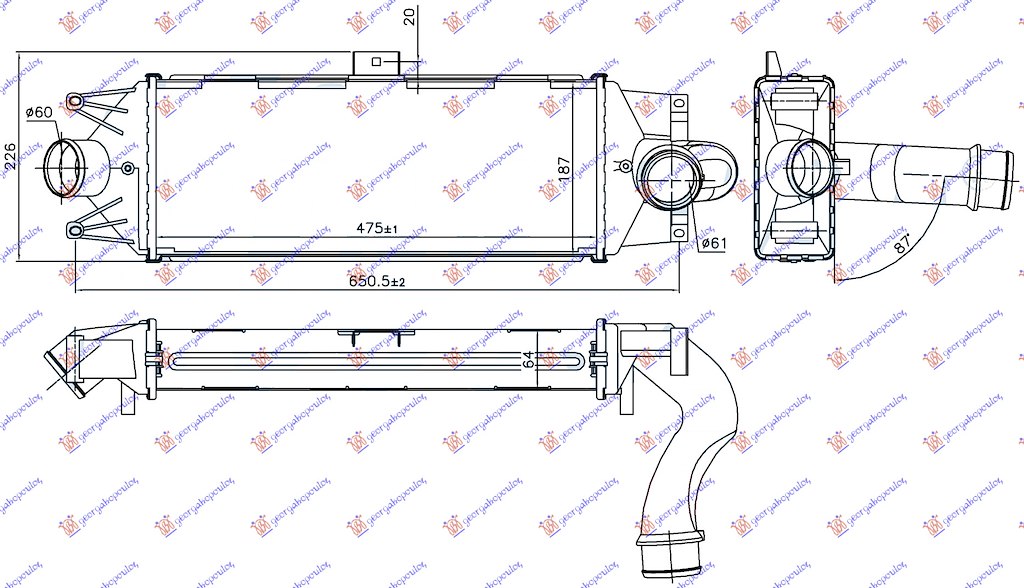 HLADNJAK INTERKULERA 2.8 TD 09 – (475x192x65) IVECO DAILY (2007-2011) (OEM: 504235460, 504344505)