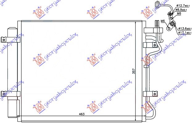 HLADNJAK KLIME 1.6 CRDi (43.5x35x5x16) KIA CERATO (2004-2009) (OEM: 97606-2F700, 976062F700)