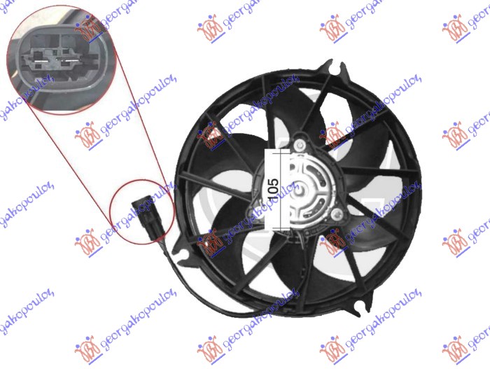 VENTILATOR 1.6/2.0 DIZEL (340mm) (2 PIN) PEUGEOT 807 (2002-2014) (OEM: 1250G6, 1253P7, 1253Q7)