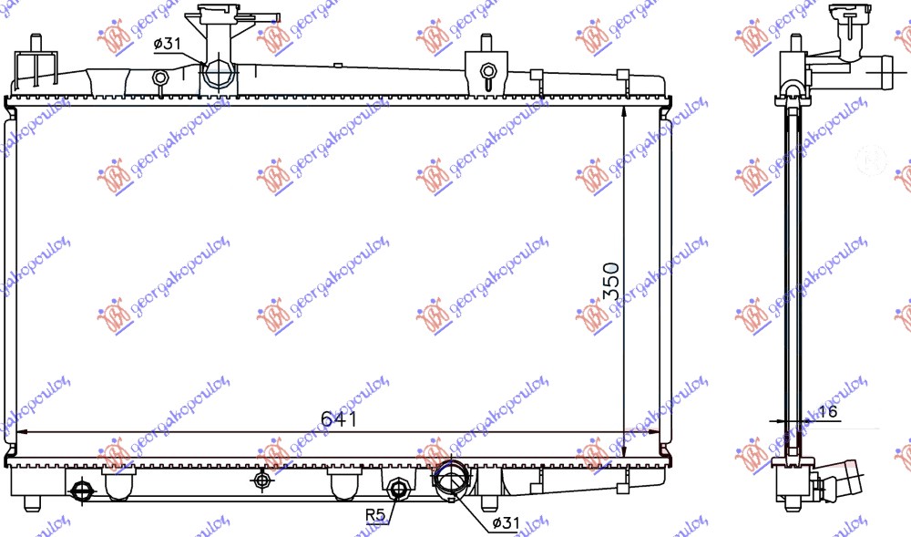 HLADNJAK 1.4 D4D +/ – AC (350x639x16) (KOYO) TOYOTA YARIS VERSO (1999-2006) (OEM: 16400-33070, 16400-33087, 1640033070)