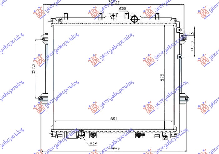 HLADNJAK MOTORA 4.0 BENZIN AUTOMATIK (570 x650 x26) TOYOTA LAND CRUISER PRADO 150 (J15) (2009-2013) (OEM: 1640031710, 16400OP320)