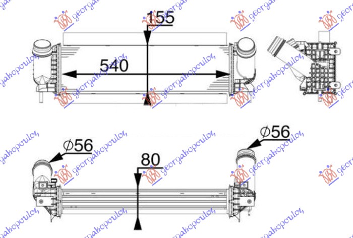 HLADNJAK INTERKULERA 2.3 dCi DIZEL (540 x 155×80) NISSAN P/U (D23) NAVARA NP300 2WD-4WD (2015-) (OEM: 144614KV1A)