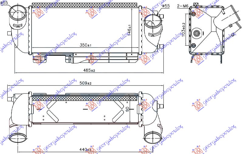 HLADNJAK INTERCOOLERA 2.0 CRDI (350x146x90) HYUNDAI iX35/TUCSON (2010-2015) (OEM: 282712F450, 282712F750)