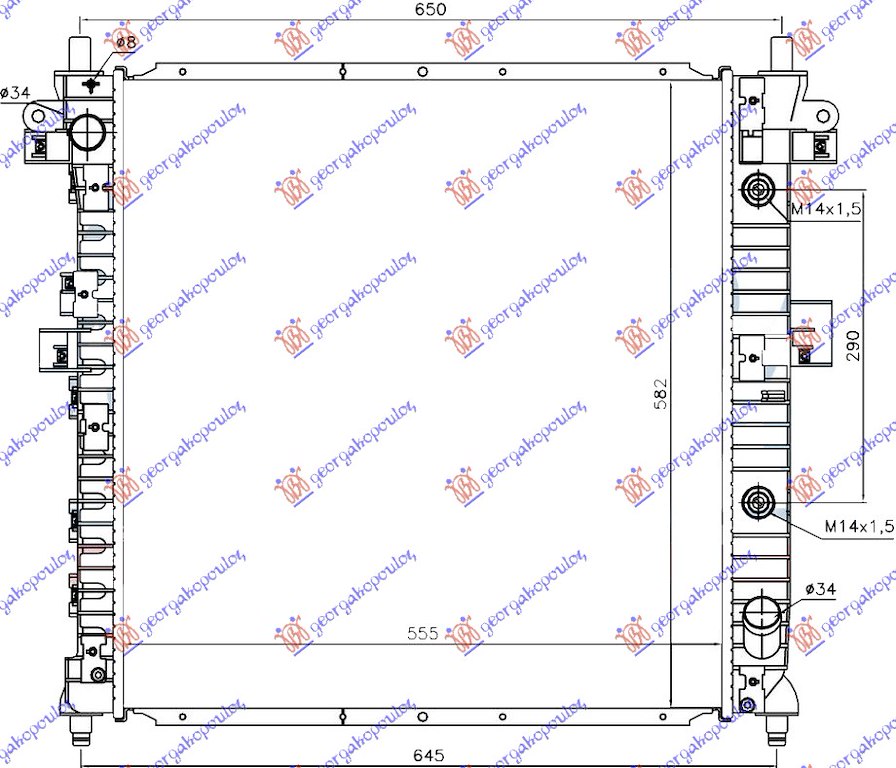 HLADNJAK MOTORA 2.0 Xdi DIZEL AUTOMATIK (555×580 x26) SSANGYONG KYRON (2009-2014) (OEM: 2131009250, 2131009251, 2131009252)