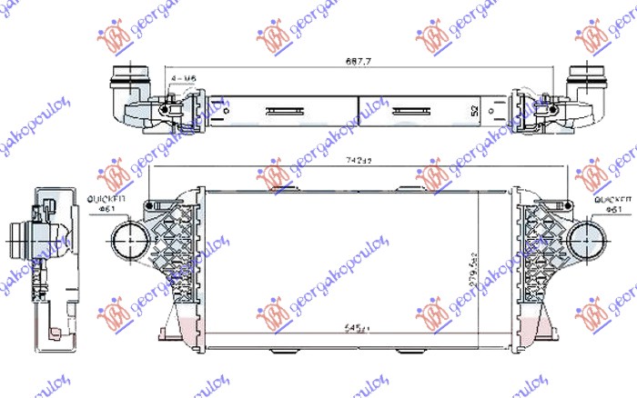 HLADNJAK INTERCOOLERA 3.0 DIZEL (545x280x50) MERCEDES GLS (X166) (2015-2019) (OEM: 0995000600, 0995002600, 0995002800)