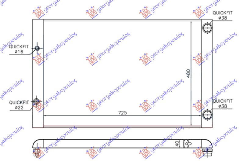 HLADNJAK 3.7-4.2i BENZIN (725x480x40) RH TUBE AUDI A8 (2002-2009) (OEM: 4E0121251E, 4E0121251G)