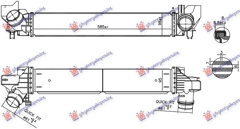 HL. INTERKULERA 2.0 BENZIN (585x98x95) BMW SERIES 2 (F45/F46) ACTIVE/GRAN TOURER (2017-) (OEM: 8645761, 17518645761)